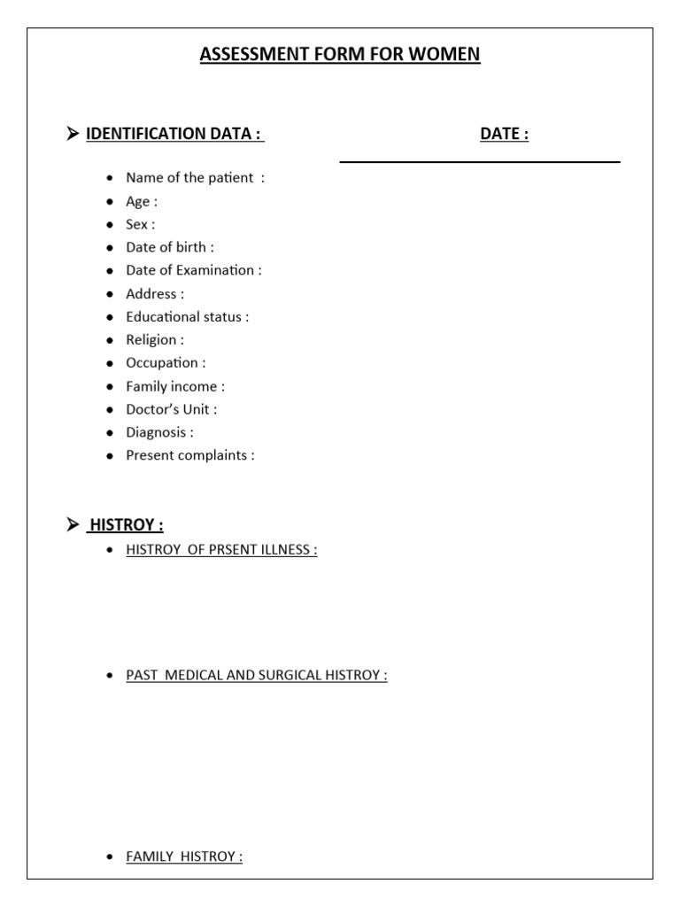 Assessment Form For Women | PDF | Pregnancy | Medical Specialties
