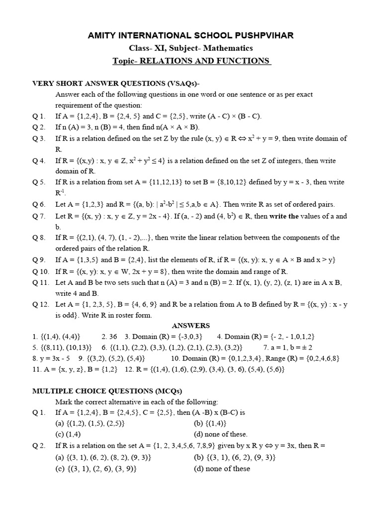 Amity International School Pushpvihar Class-XI, Subject - Mathematics ...