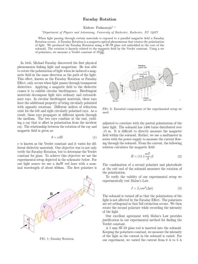Faraday Rotation | PDF | Polarization (Waves) | Atomic