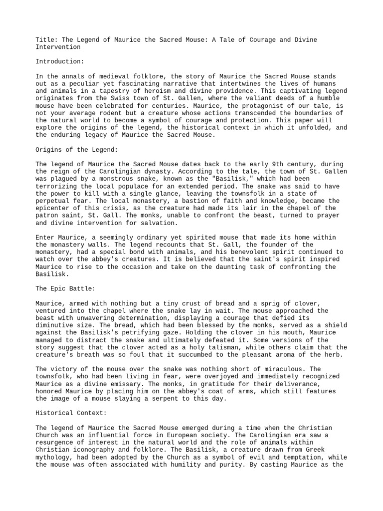 Maurice the Sacred Mouse Legend | PDF | Legends