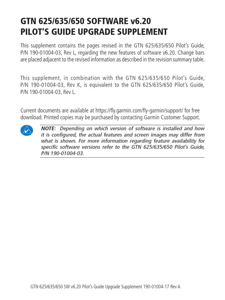 GTN 625/635/650 SOFTWARE v6.20 Pilot'S Guide Upgrade Supplement | PDF ...