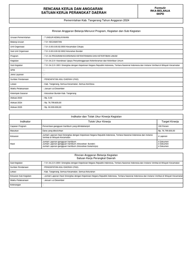 Rencana Kerja Dan Anggaran Satuan Kerja Perangkat Daerah: Formulir Rka-Belanja SKPD | PDF