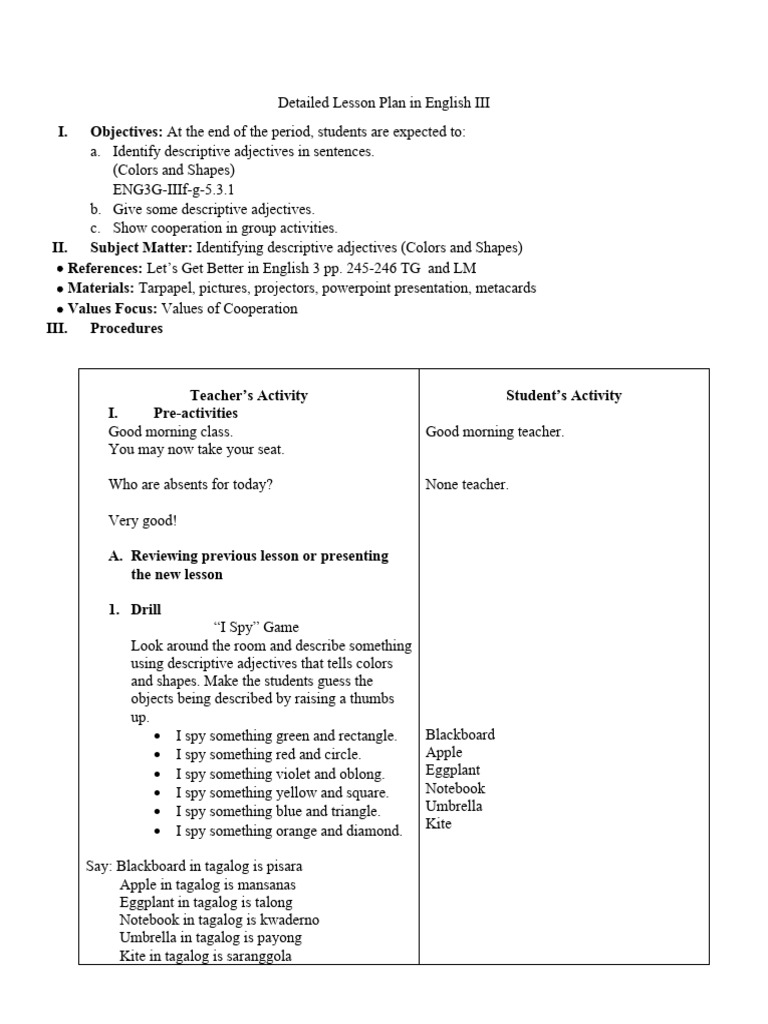 Detailed Lesson Plan in English III | PDF | Candy | Red