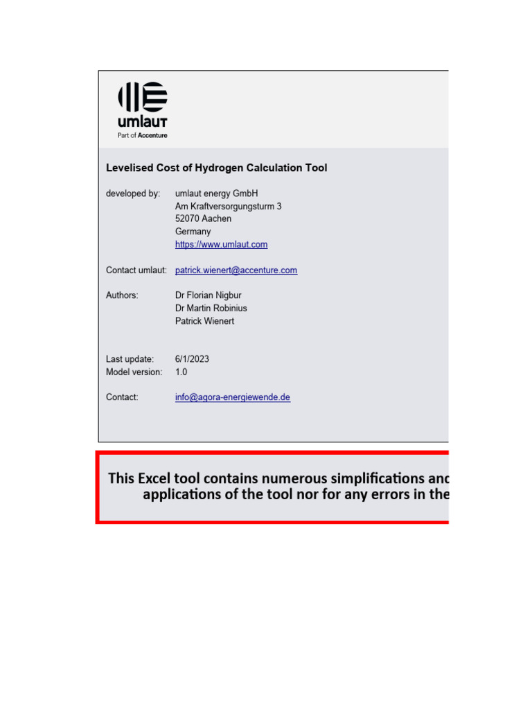 Agora LCOH Calculator v1.0 | PDF