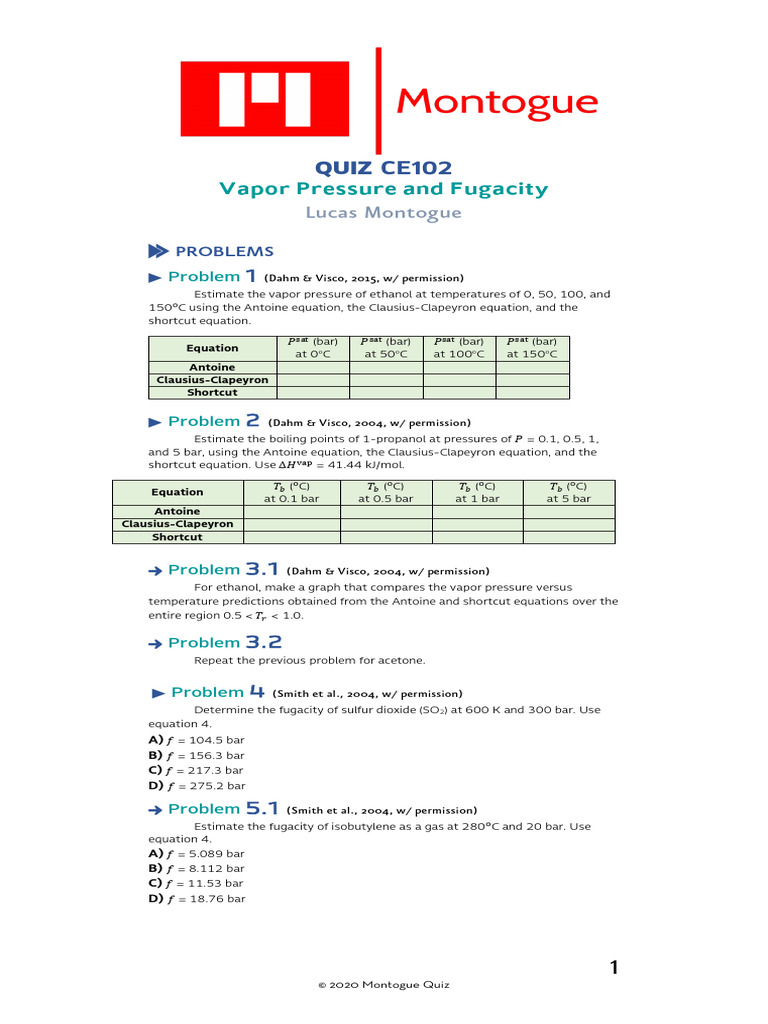 Vapor Pressure and Fugacity Solved Problems | PDF | Continuum Mechanics ... Vapor Pressure and Fugacity Solved Problems | PDF | Continuum Mechanics ...