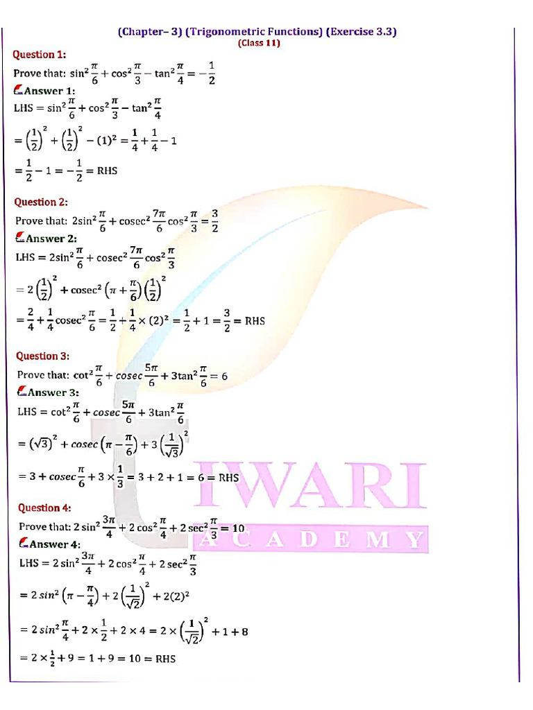Maths 11th 3rd Chapter PDF | PDF