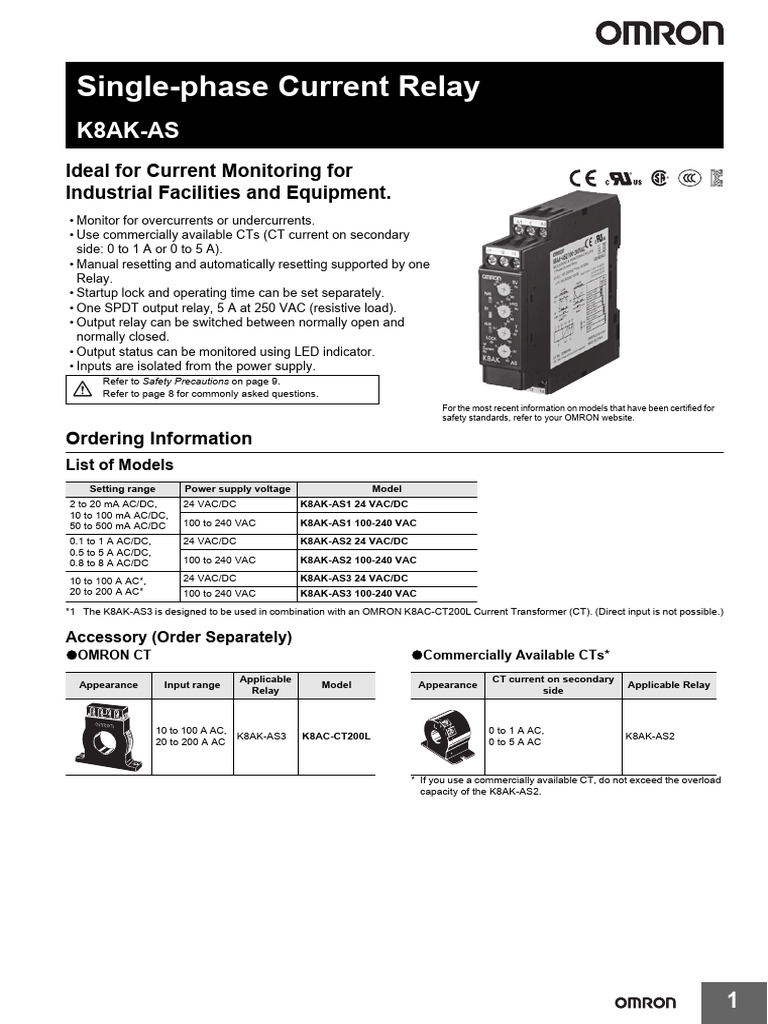 n179 K8ak-As 1-Phase Current Relay Datasheet en | PDF | Power Supply ...