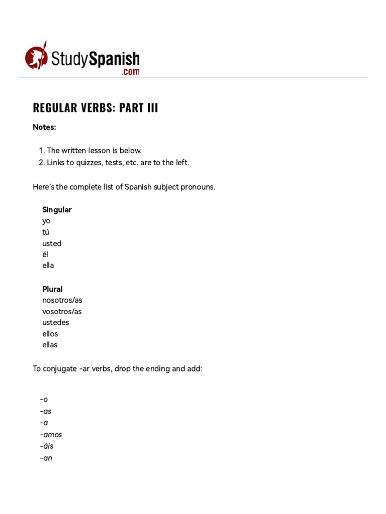 Conjugating Regular Spanish Verbs | PDF | Grammatical Conjugation ...