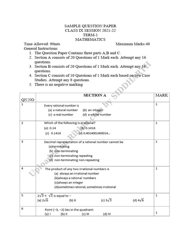 Class 9 Mathematics Solved Sample Question Paper Session 2021 22 Term 1 ... Class 9 Mathematics Solved Sample Question Paper Session 2021 22 Term 1 ...