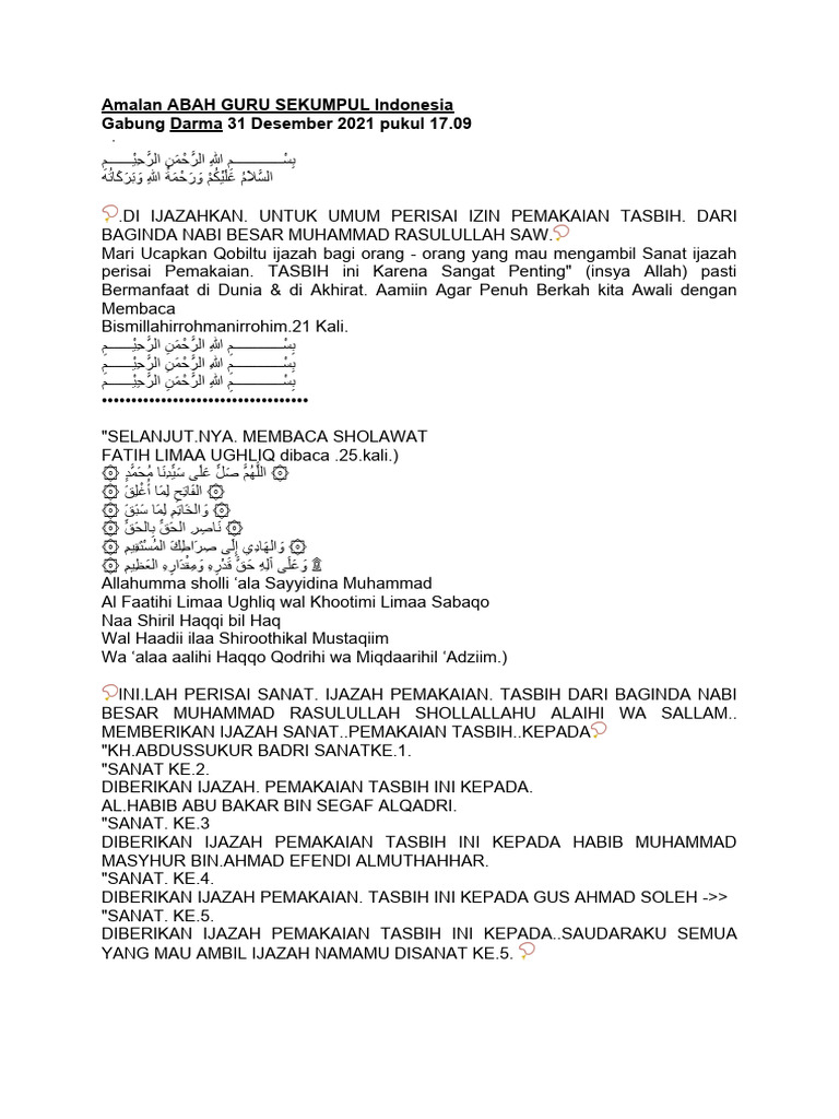 Amalan ABAH GURU SEKUMPUL Indonesia | PDF | Agama & Spiritualitas