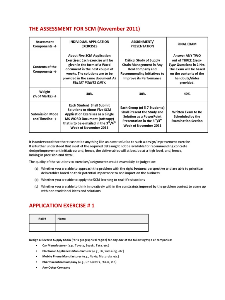 SCM Assessment Nov 2011 | PDF | Supply Chain Management | Test (Assessment)