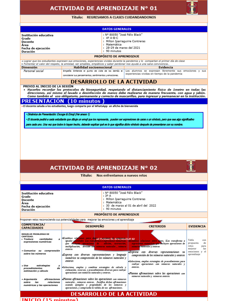 AA1 - AA2 de EA1 - MIparraguirre - 4º A - B-C | PDF | Número natural | Aprendizaje