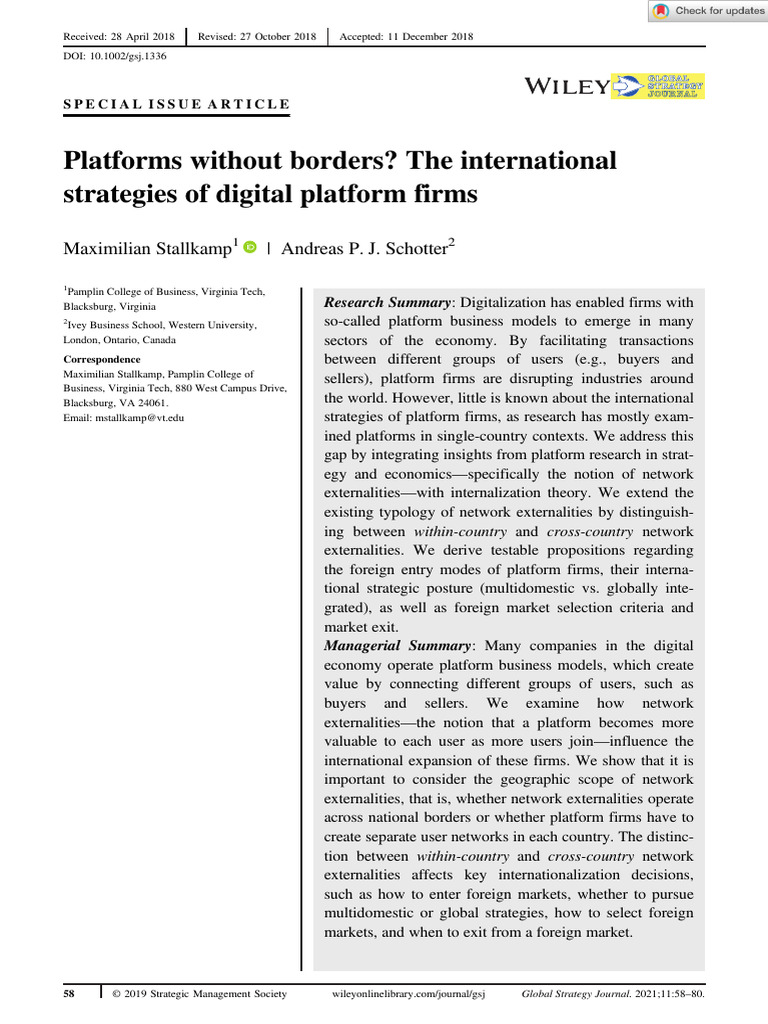 Global Strategy Journal - 2019 - Stallkamp - Platforms Without Borders ...