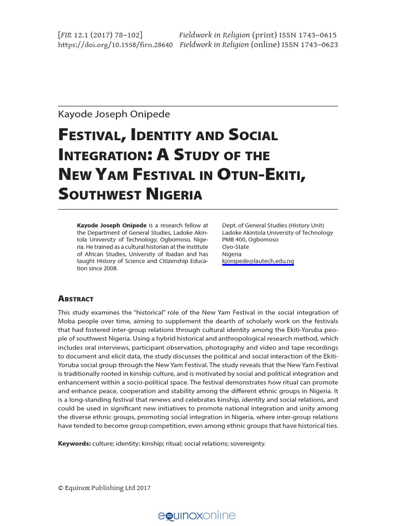 New Yam Festival: Identity & Integration | PDF | Rituals