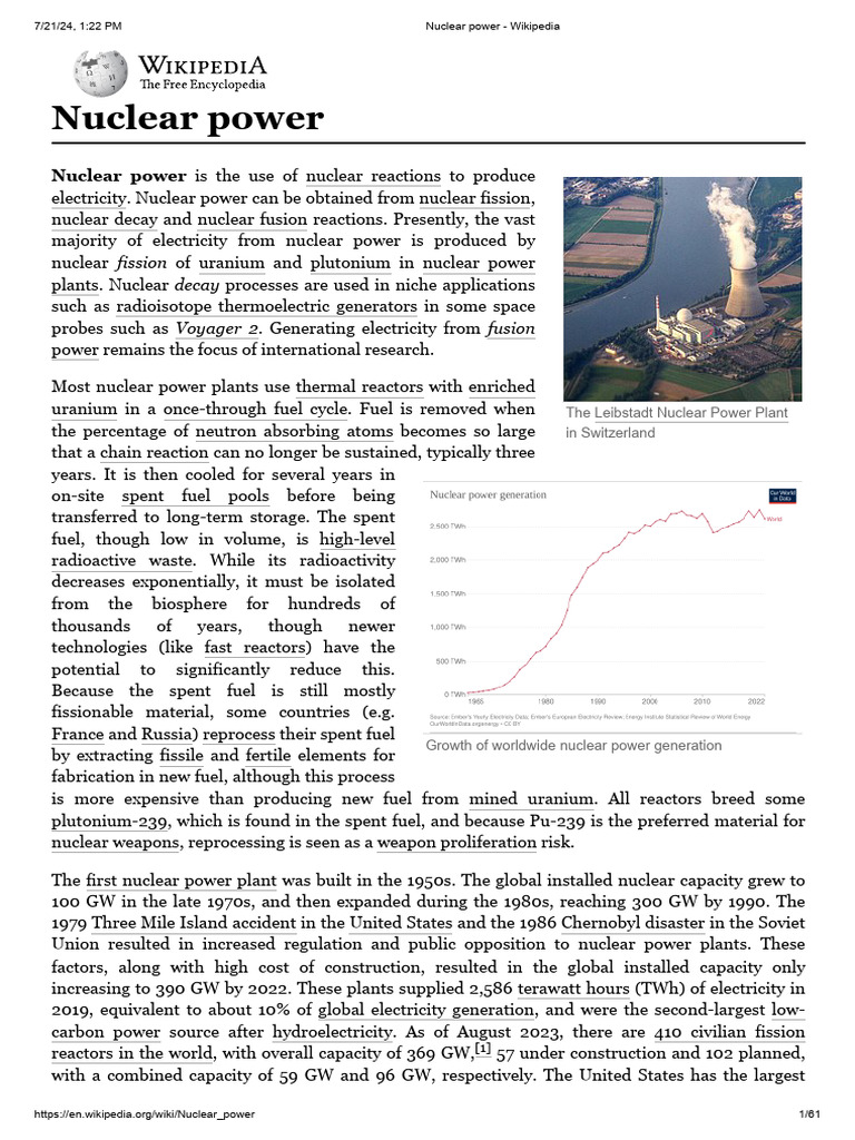 Nuclear Power - Wikipedia | PDF | Nuclear Power | Radioactive Waste
