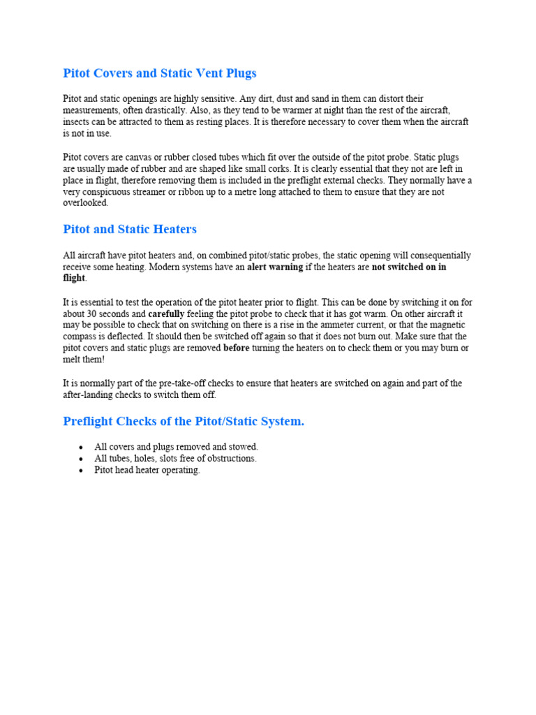 Pitot Covers and Static Vent Plugs | PDF