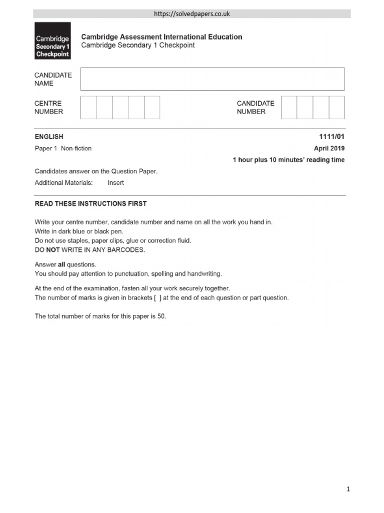 English P1 Non-Fiction April 2019 Sec1 | PDF