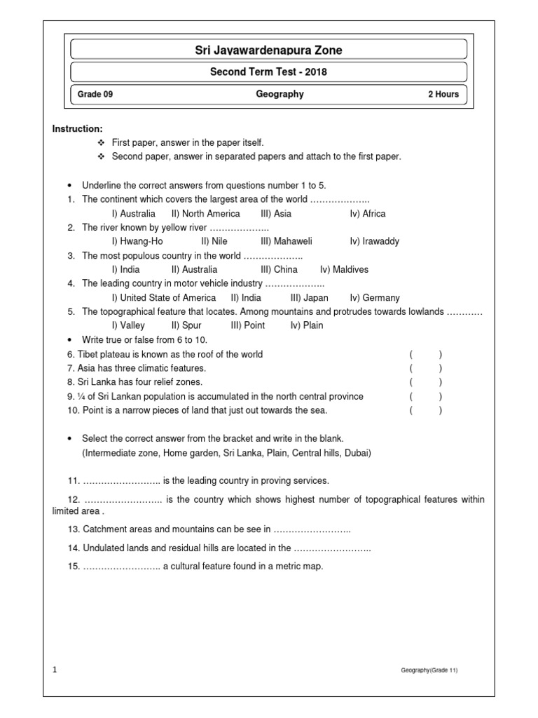 Geo2018 t2 | PDF | Asia | Sri Lanka