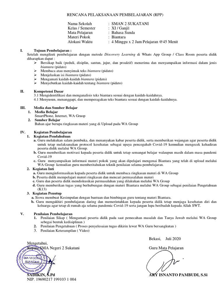 RPP Bahasa Sunda Kelas XI | PDF