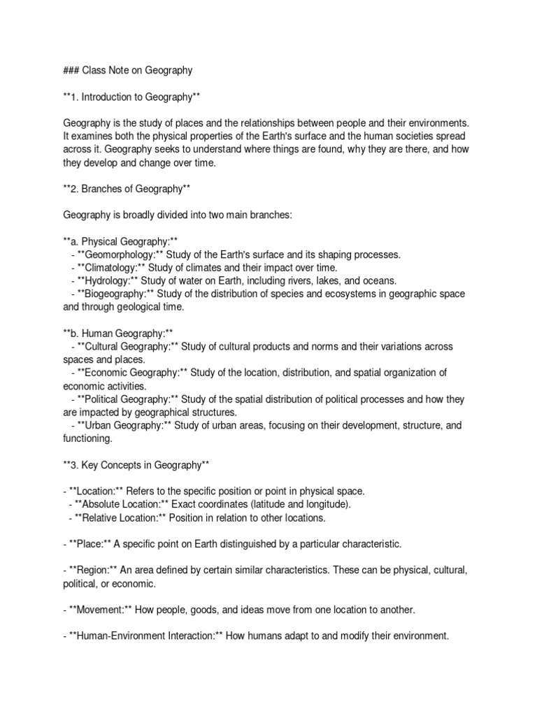 Class Note On Geography | PDF | Geography | Earth Sciences