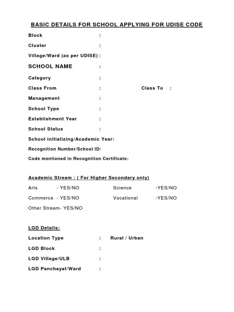 New Format For School Applying For UDISE Code | PDF | Career & Growth