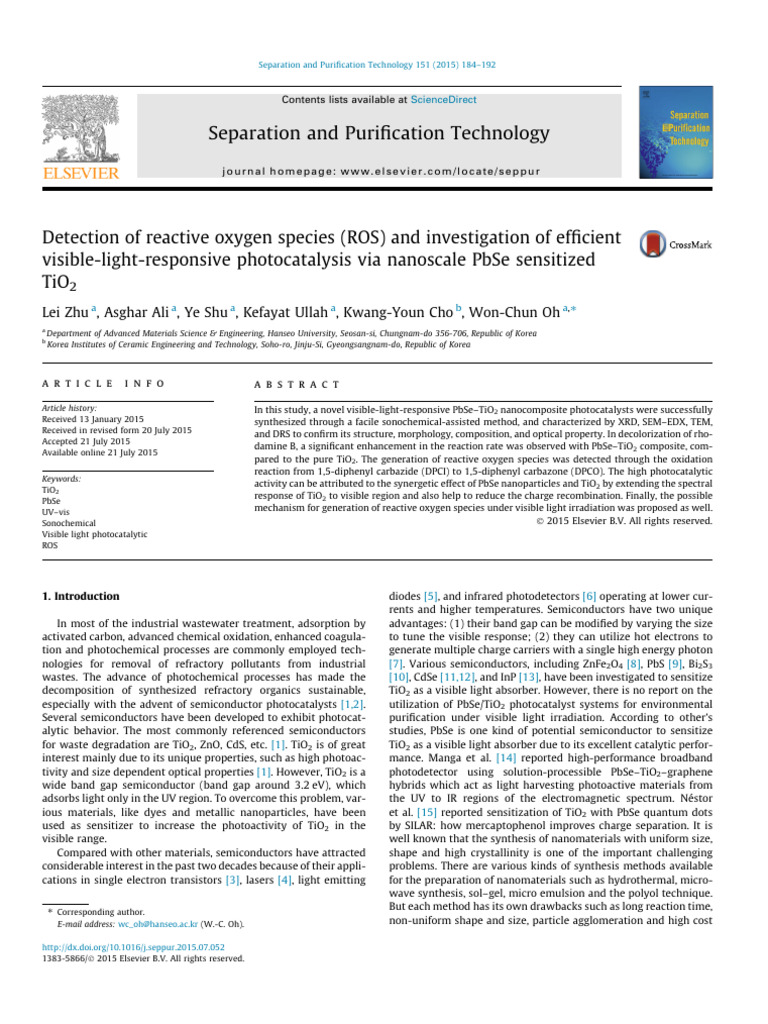 Lei Zhu Speration and Purf | PDF | Titanium Dioxide | Nanomaterials