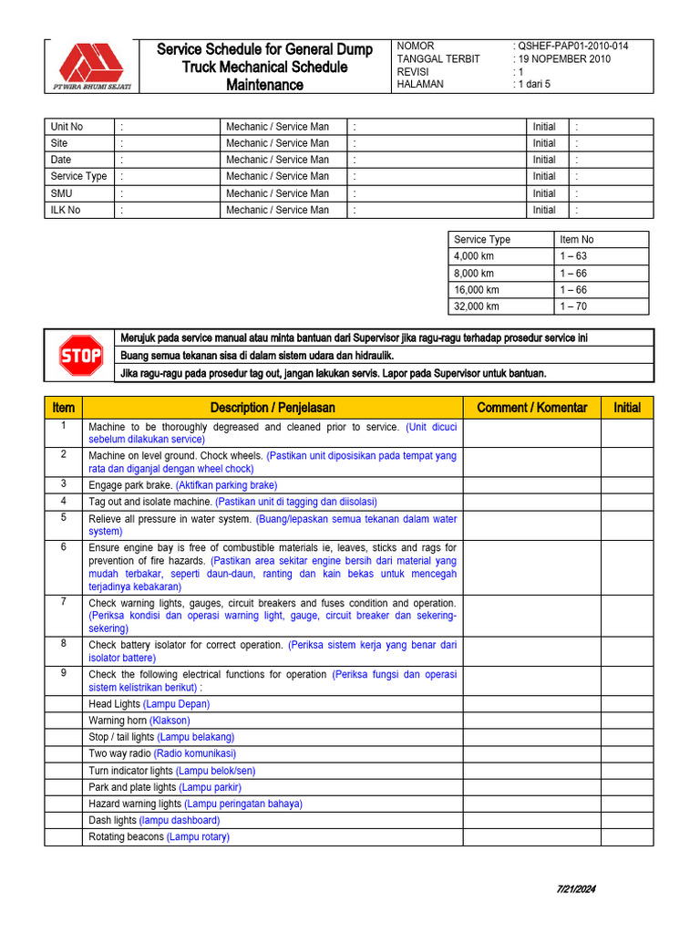 Preventive Maintenance Schedule For Light Truck Mechanical Rev1 | PDF