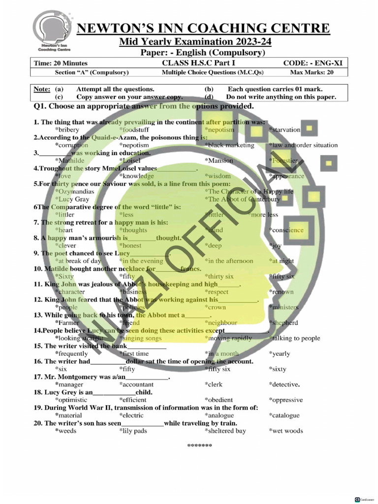 Niazi Xi English Target Paper (Supply+Annual) | PDF