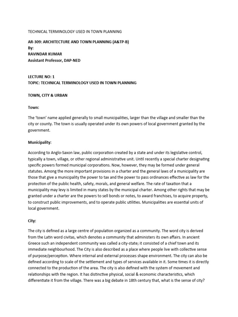 Technical Terminology Used in Town Planning | PDF | Market (Economics) | Prices