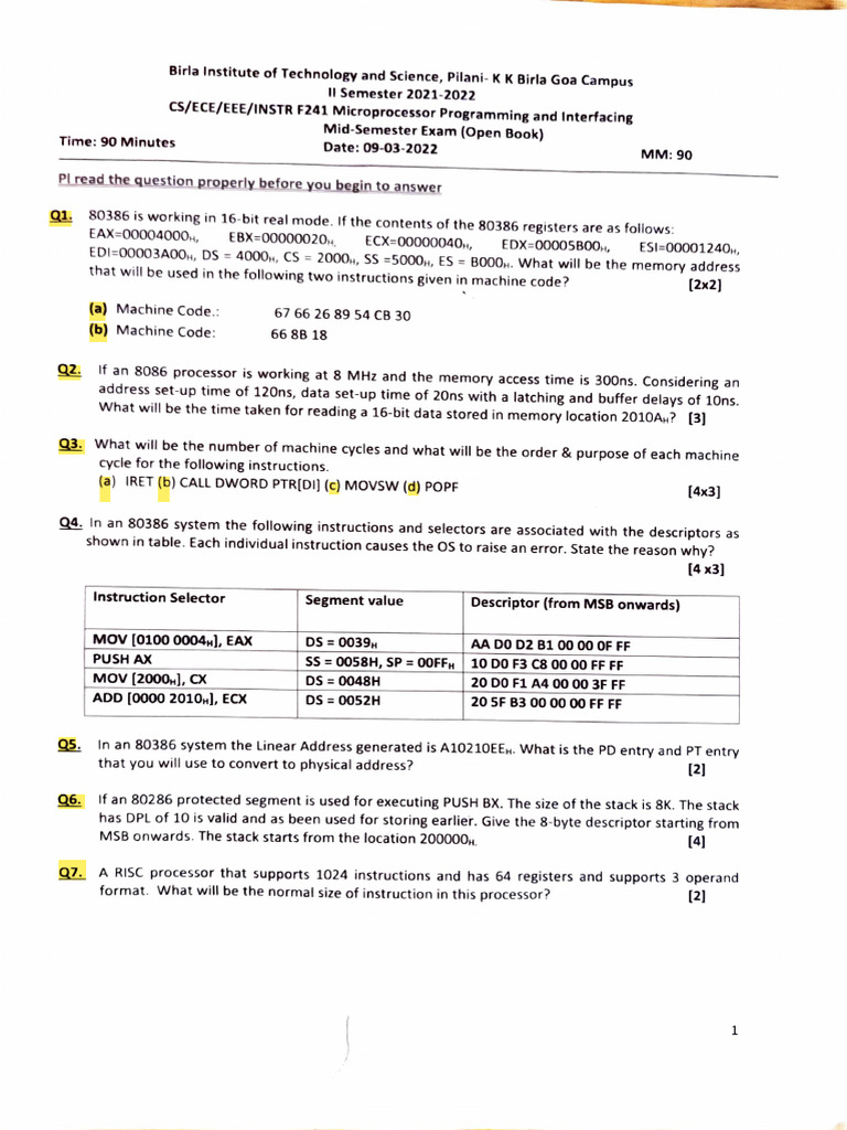 PYQss | PDF | Assembly Language | Pointer (Computer Programming)