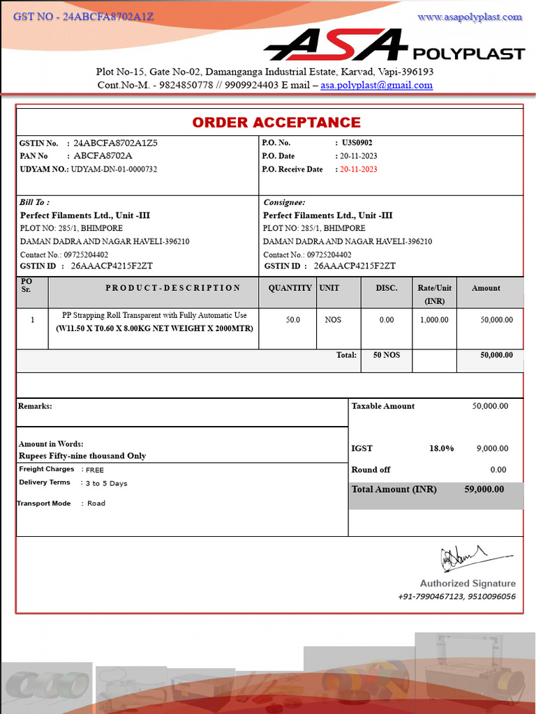 Order Acceptance U3s0902 | PDF | Payments | Economy Of India