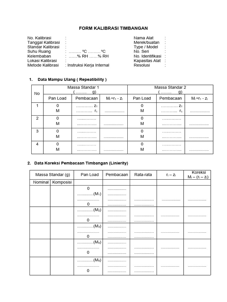 Form Kalibrasi Timbangan (Ujian) | PDF