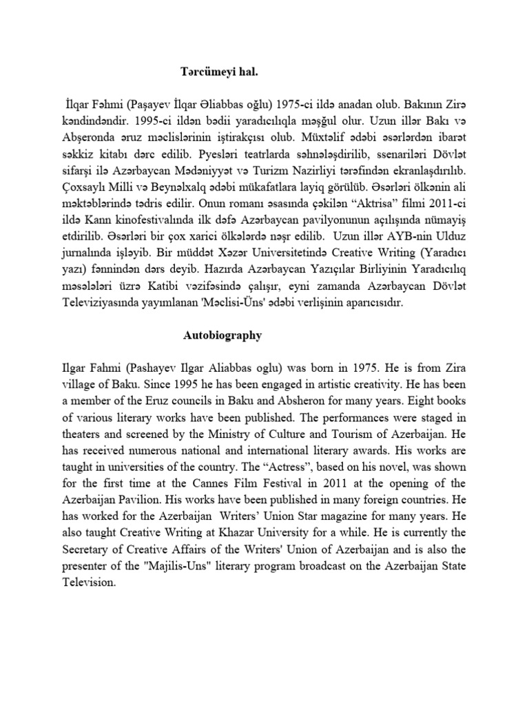 Tərcümeyi Hal | PDF