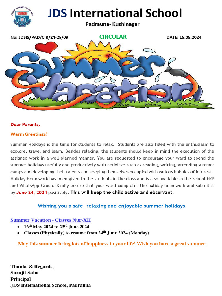 JDS International School Summer Homework 2024 | PDF | Optics | Electromagnetic Radiation