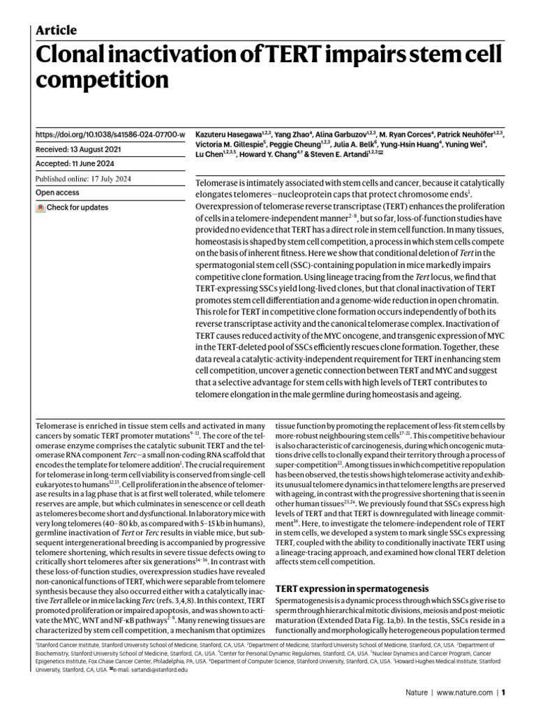 Clonal Inactivation of TERT Impairs Stem Cell Competition: Article ...