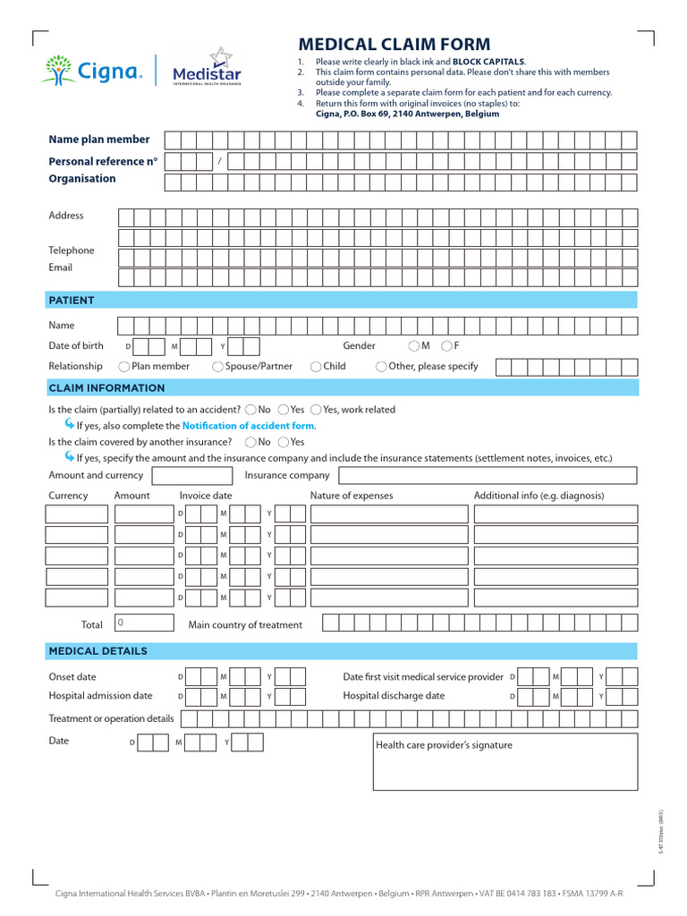 Cigna Medistar From Goldstar Claim Form | PDF | Wire Transfer | Health Care