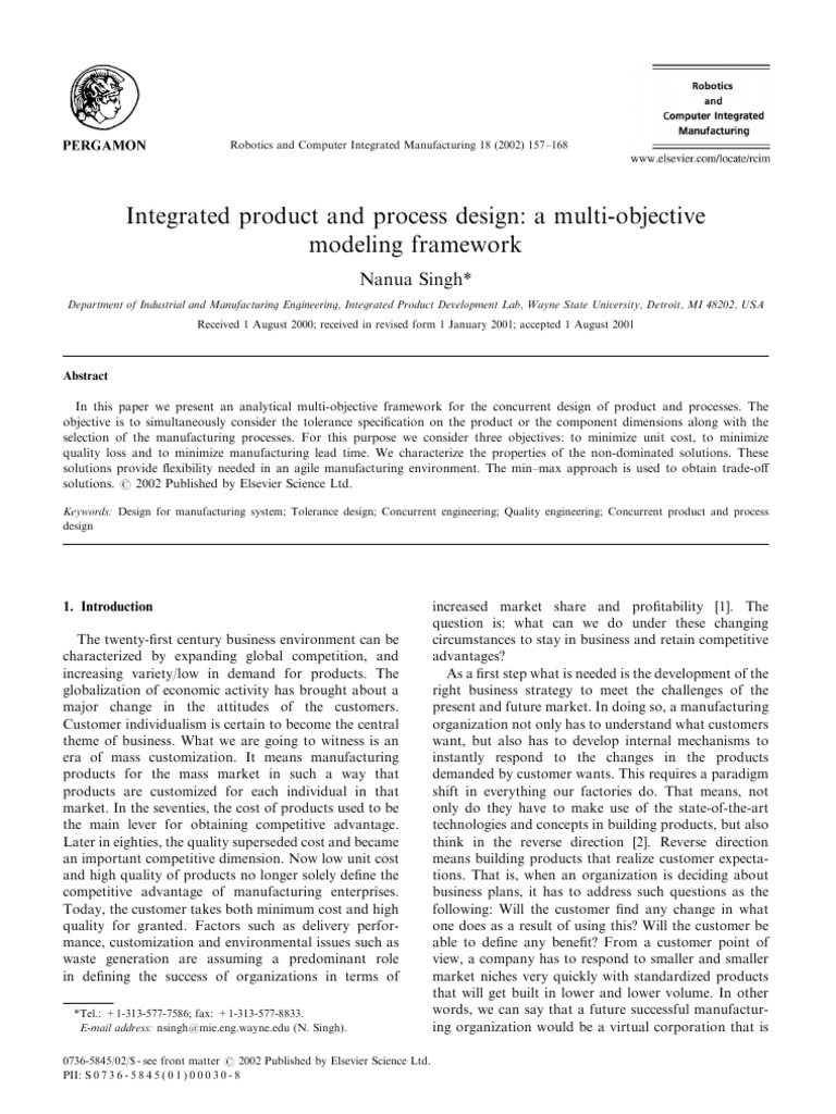 Integrated Product and Process Design - A Multi-Objective Modeling ...