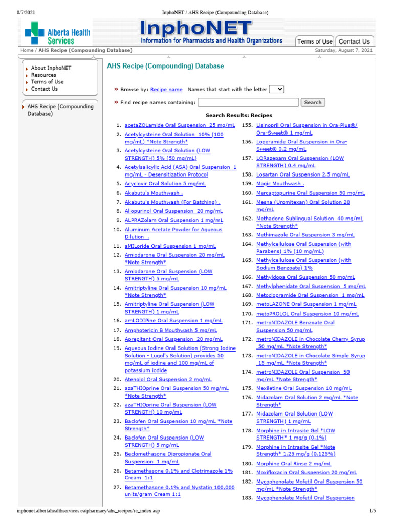 InphoNET - AHS Recipe List (Compounding Database) | PDF | Magnesium ...