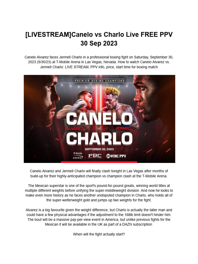 (LIVESTREAM) Canelo Vs Charlo Live FREE PPV 30 Sep 2023 | PDF | Boxing ...