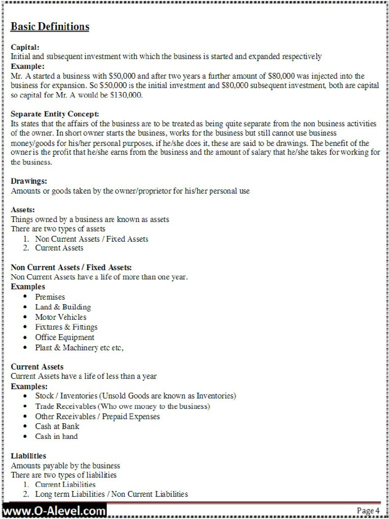 O Level - Accounting Notes (7707) | PDF