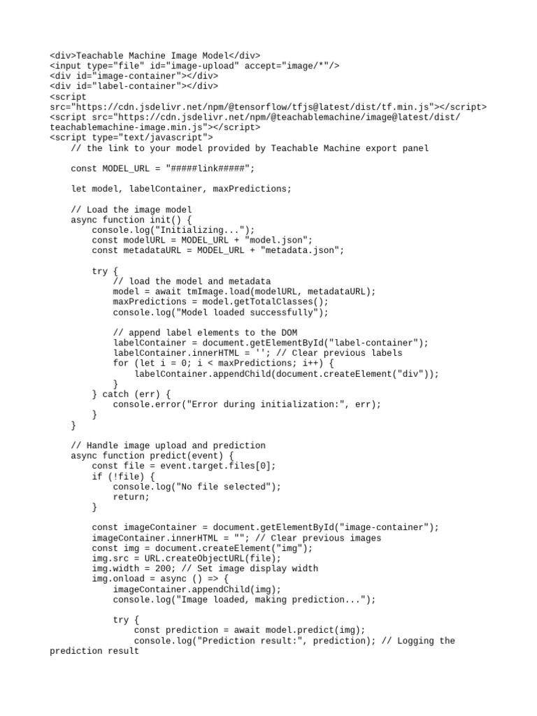 Teachable Machine JavaScript Code | PDF | Computing | Computer Programming Teachable Machine JavaScript Code | PDF | Computing | Computer Programming