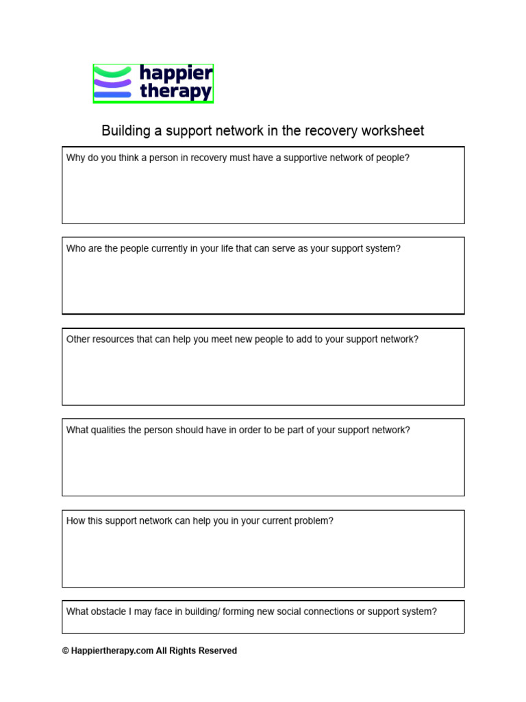 Support Network in Recovery Worksheet | PDF | Self-Improvement