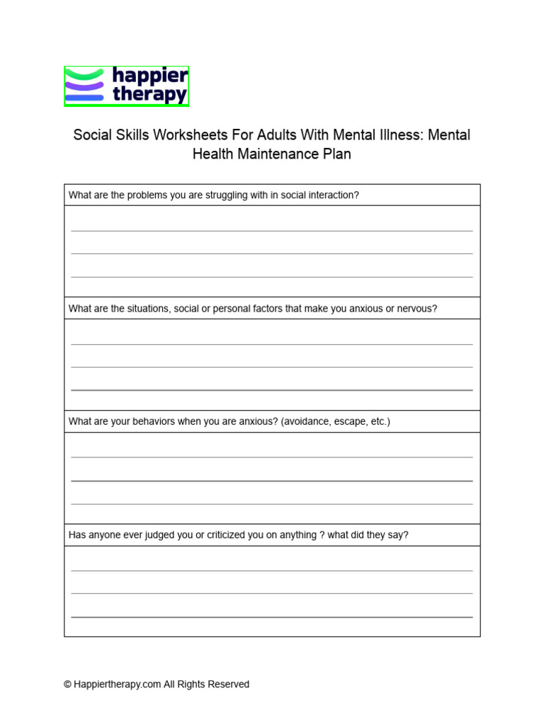Social Skills Worksheets for Adults | PDF