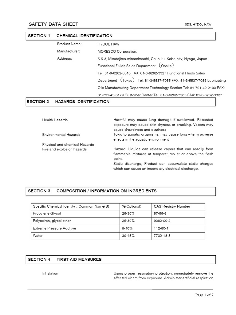 Sds Hydol Haw | PDF | Fires | Water