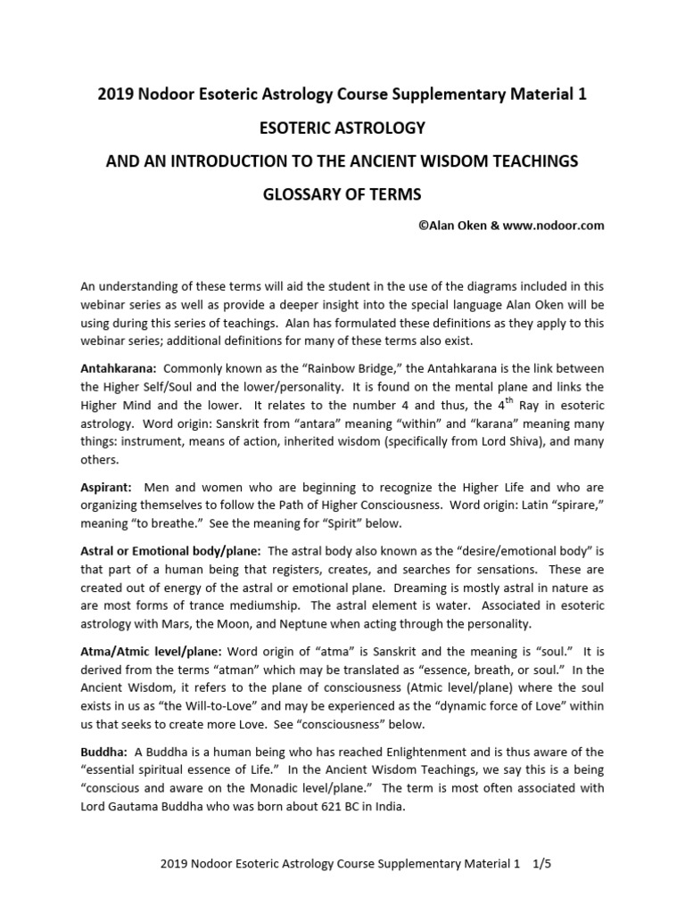 Esoteric Astrology Course Supplementary Material 1 Glossary | PDF ...