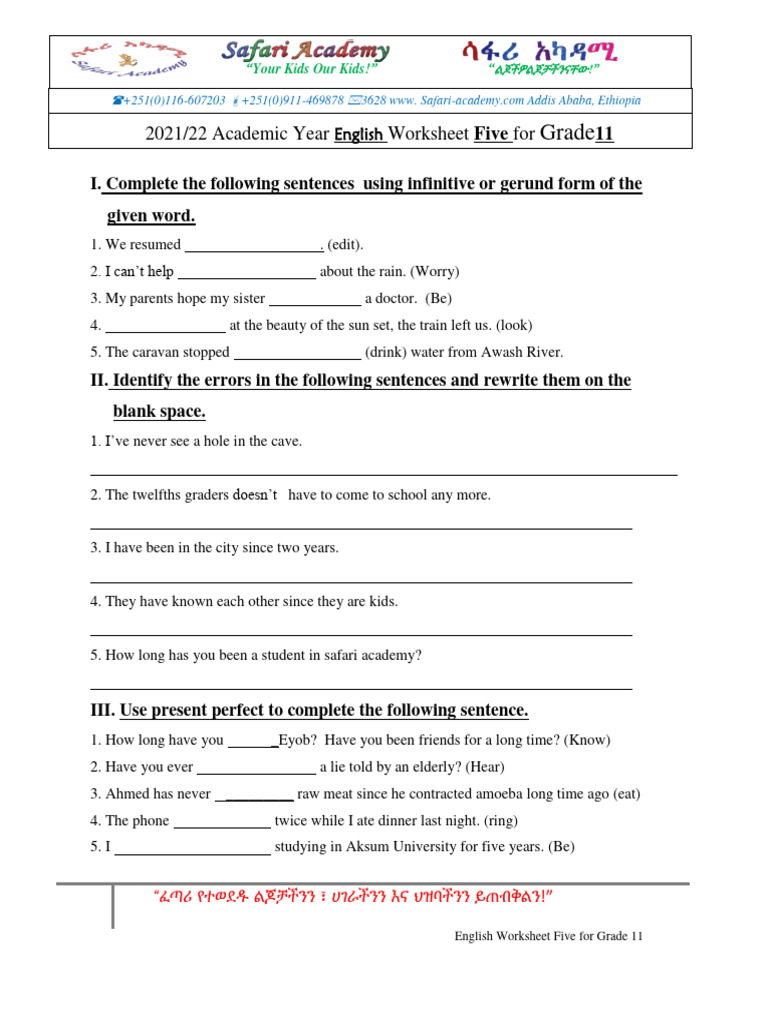 English Worksheet Five For Grade 11 | PDF | Foreign Language Studies