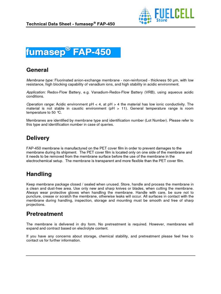 Fumasep Fap 450 Technical Specifications | PDF | Chemistry | Materials