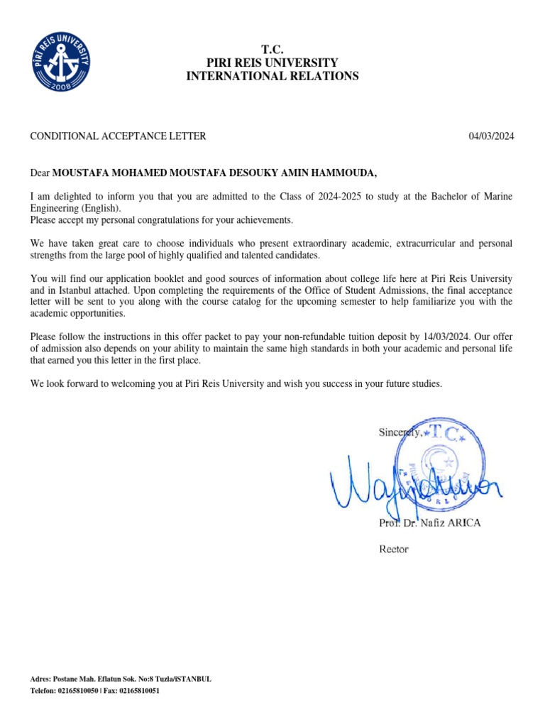 MOUSTAFA MOHAMED MOUSTAFA DESOUKY AMIN HAMMOUDA-Conditional Acceptance | PDF | Travel Visa ...