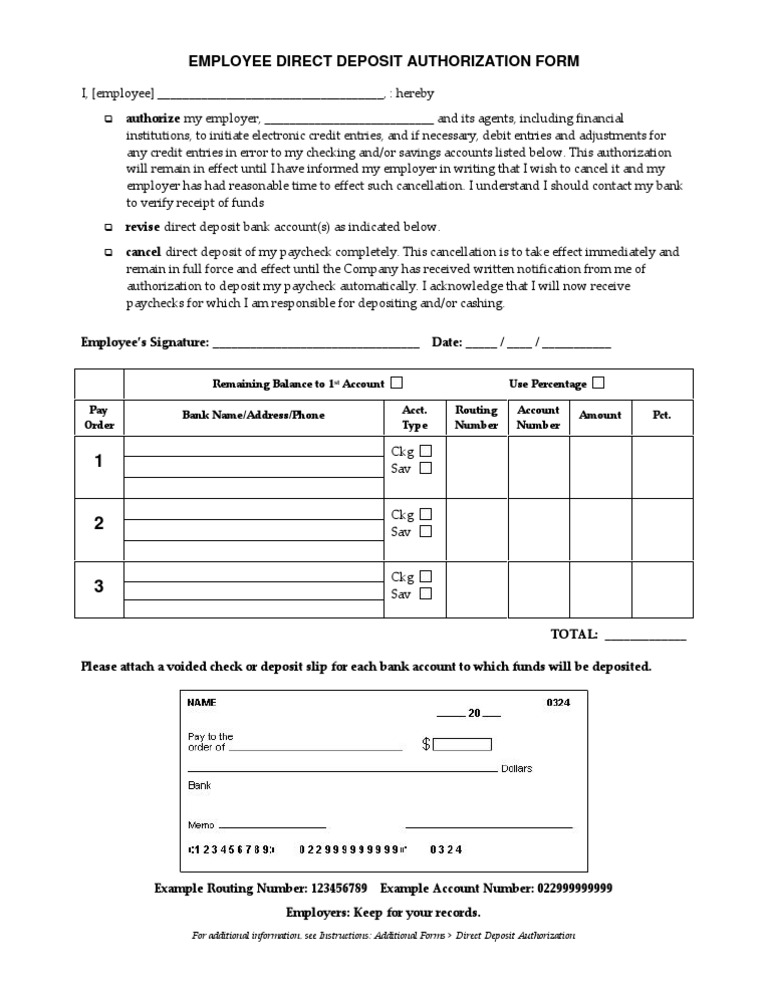 Employee Direct Deposit Authorization Form | PDF