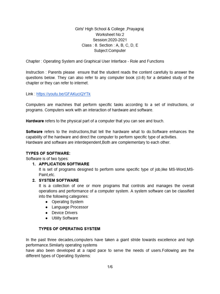 Class 8 Computer WS 2 | PDF | Graphical User Interfaces | Operating System